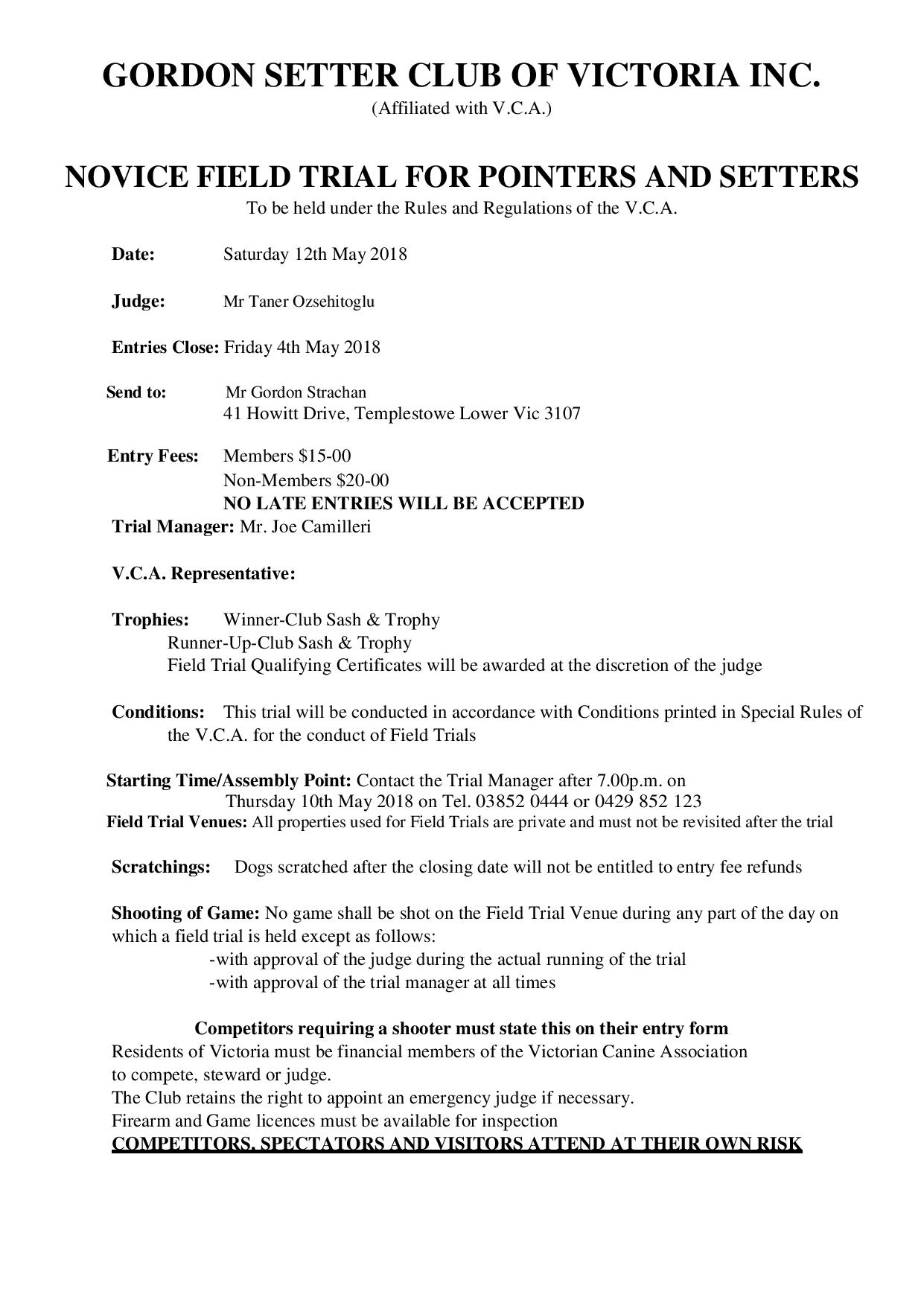 GSCV Field Trial Schedules – Gordon Setter Club of Victoria
