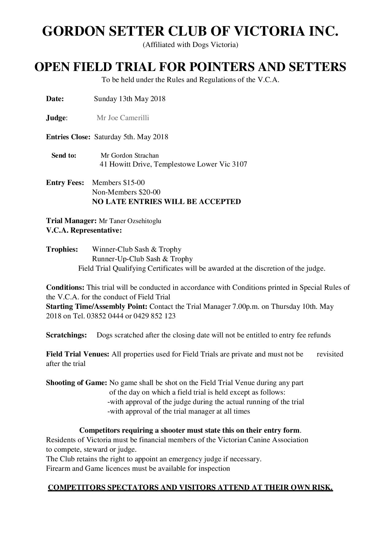 GSCV Field Trial Schedules – Gordon Setter Club of Victoria