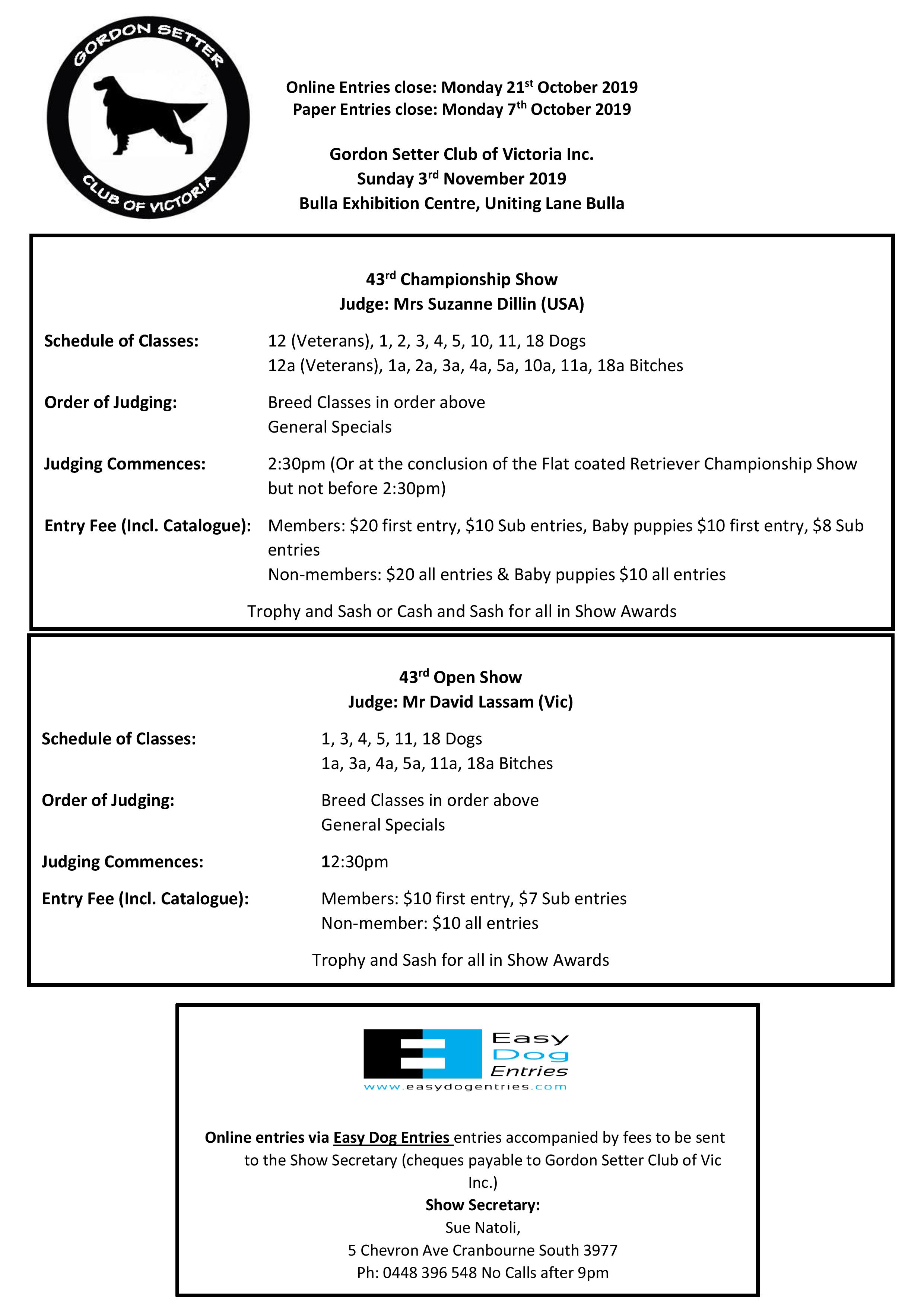 GSCV 43rd Championship and Open Show 2019 – Gordon Setter Club of Victoria