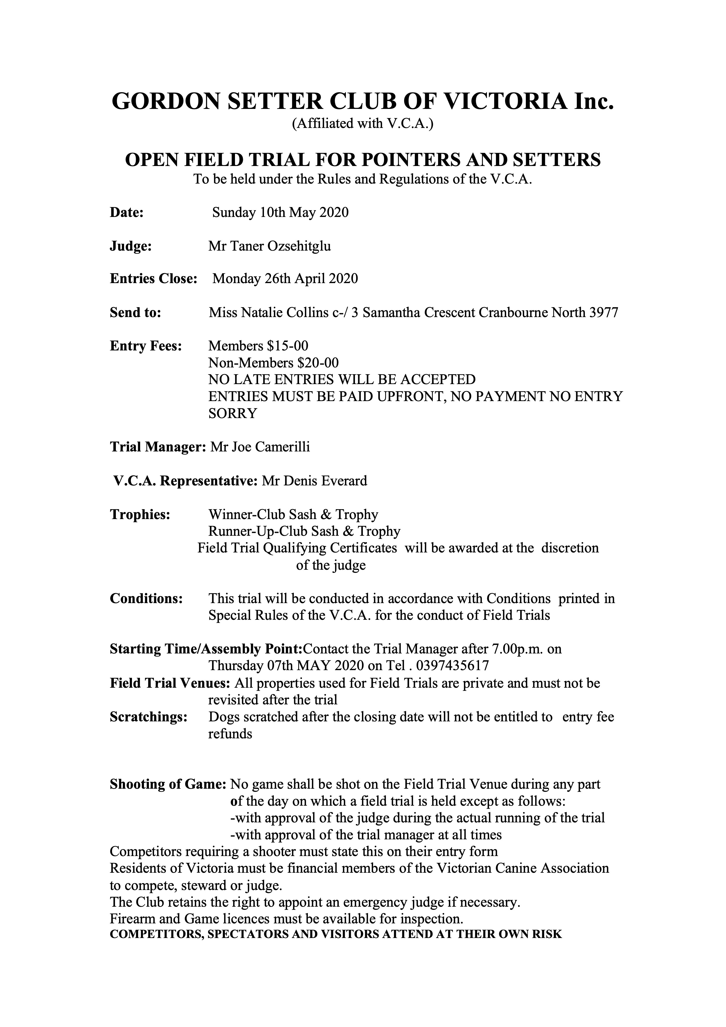 GSCV Novice and Open Field Trials 2020 – Gordon Setter Club of Victoria